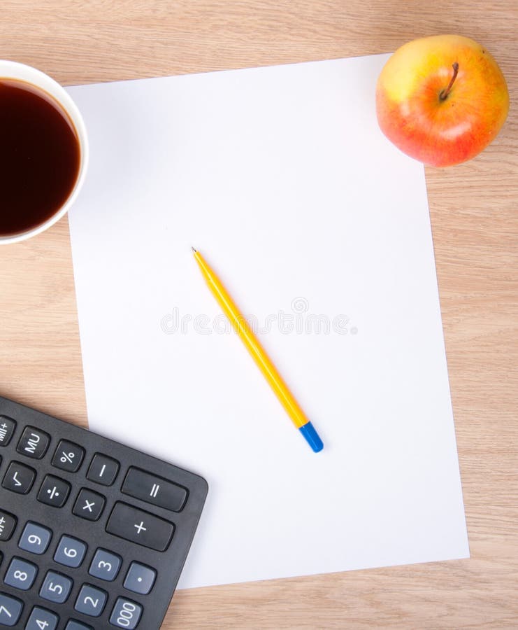 Pen on a White Sheet of Paper with Apple Stock Photo - Image of design ...