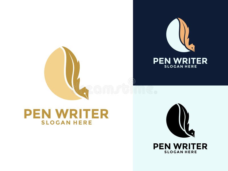 Pen Writer Logo Design, Feather Quill with Pencil Author Logo Design ...