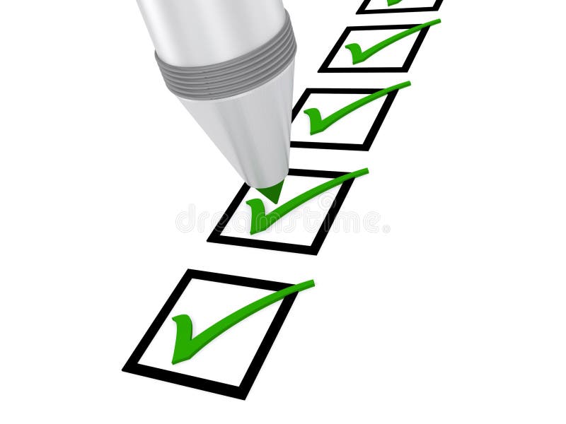 Pen Writing Green Check Marks Stock Illustration - Image: 35417536