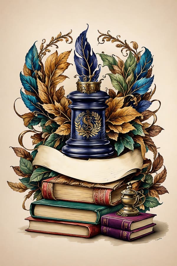 Pen for Writing Inkwell and Book Graphics in Retro Style Stock ...