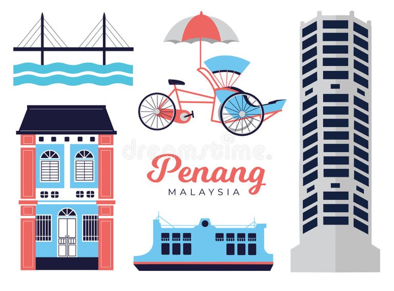 Penang Tourism Elements Stock Illustrations – 8 Penang Tourism Elements ...