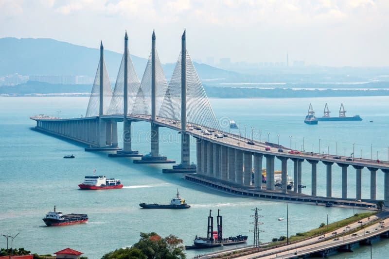 Penang Bridge Over the Straits of Malacca Stock Illustration ...