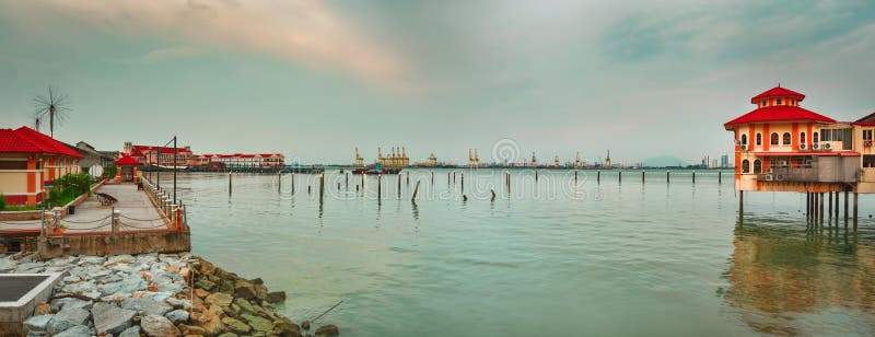 Penang Coastline at Sunset Time. Panorama Stock Photo - Image of ...
