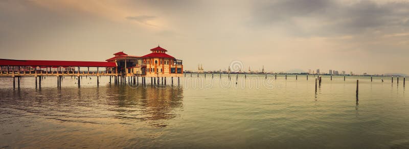 Penang Coastline at Sunset Time. Panorama Stock Image - Image of ...