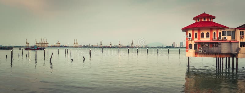 Penang Coastline at Sunset Time. Panorama Stock Photo - Image of strait ...