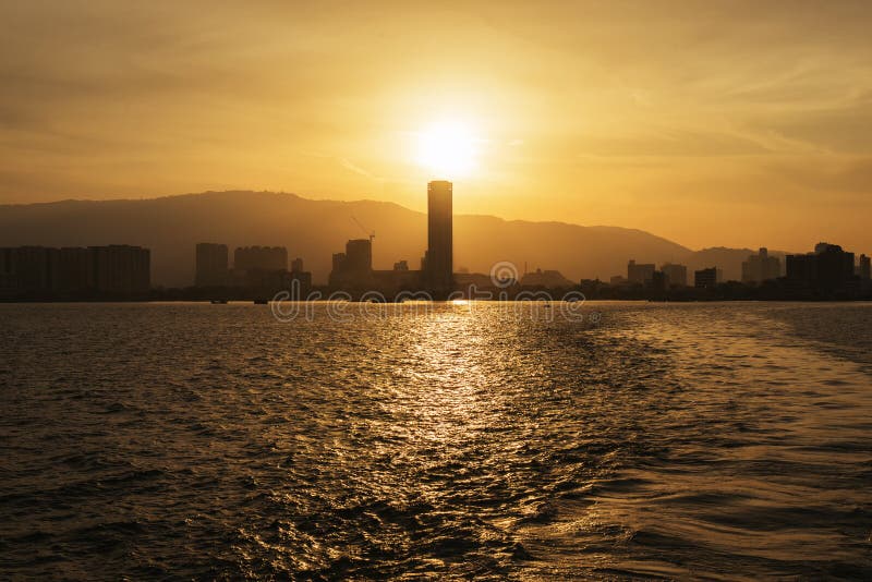 PENANG, MALAYSIA- JUL 18, 2014 : the Beautiful Sunset of Penang Stock ...
