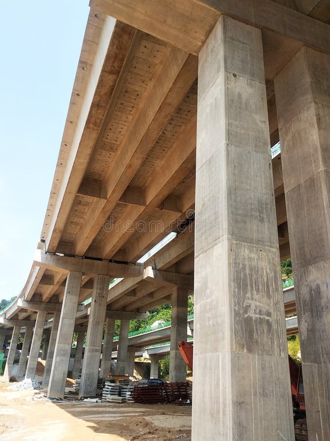 Overhead Road Under Construction. the Massive Concrete Column Used To ...