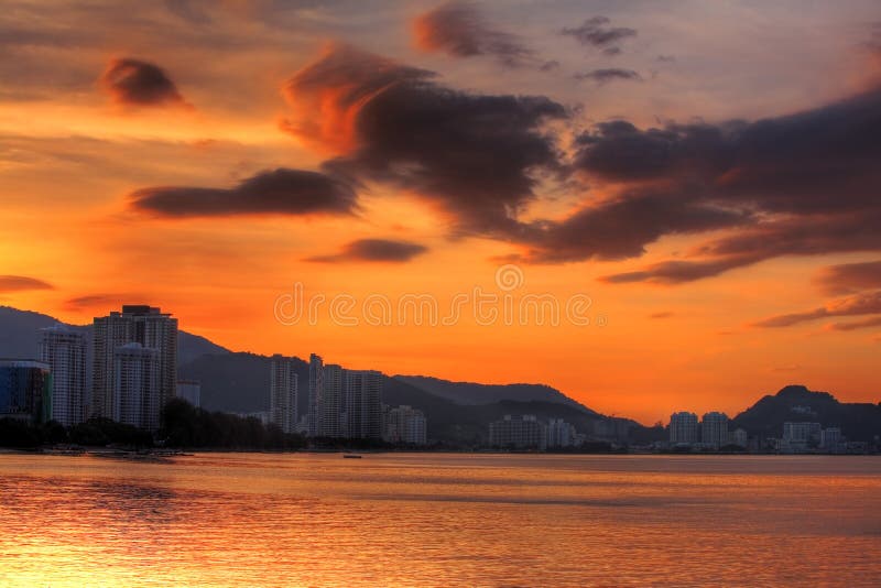 Penang sunset stock image. Image of dusk, horizon, urban - 3148769