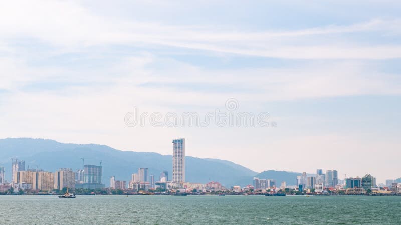 Penang view from ferry stock image. Image of forest - 157368873