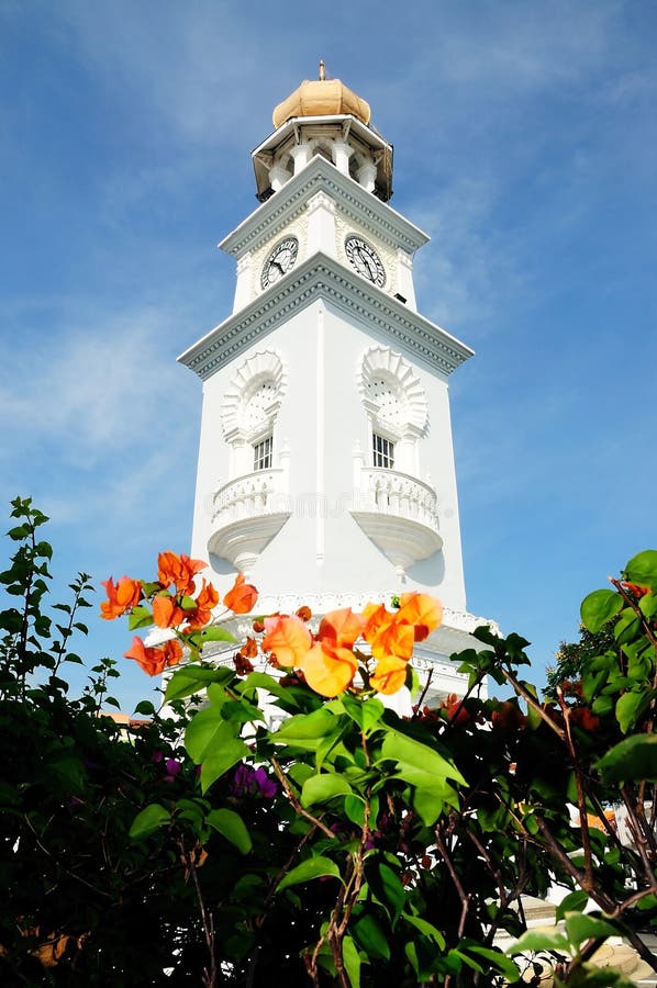 Penang - the White Clock Tower Stock Photo - Image of outdoors ...
