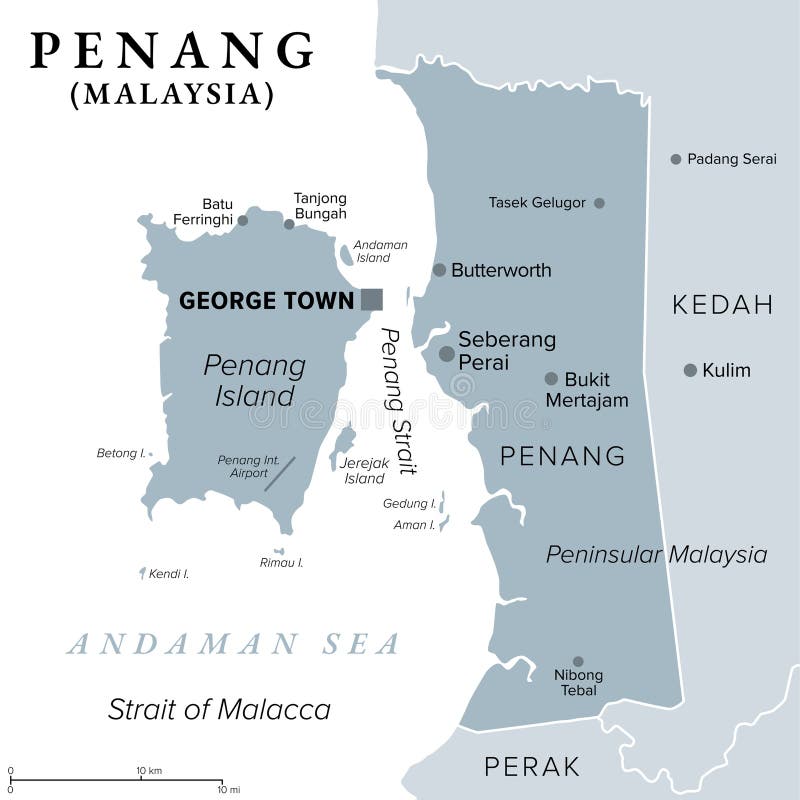 Penang, a State of Malaysia in Southeast Asia, Gray Political Map Stock ...