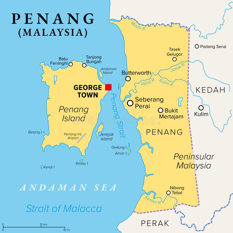 Penang, a State of Malaysia in Southeast Asia, Political Map Stock ...