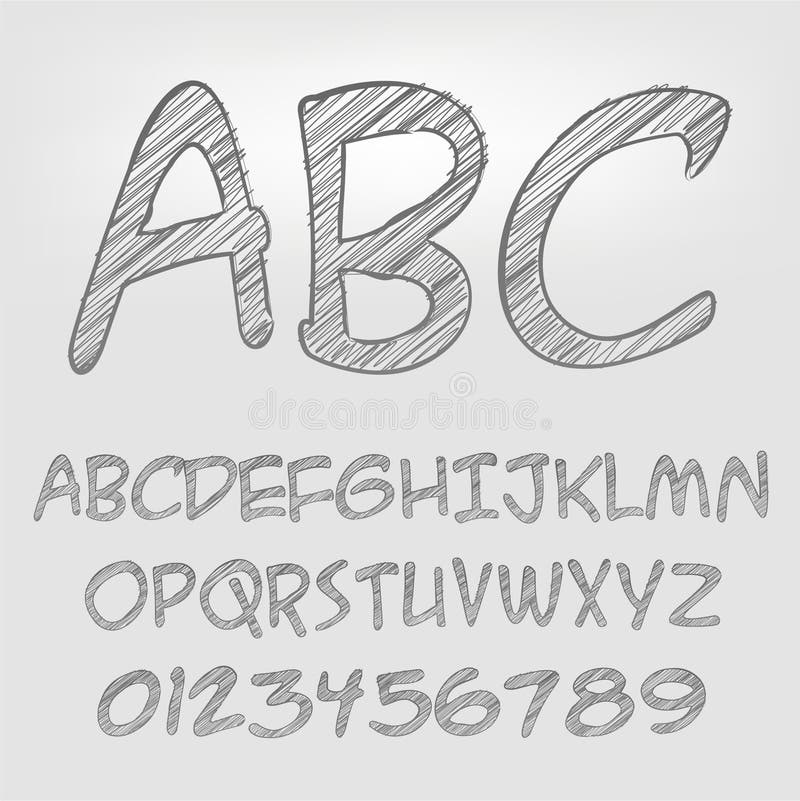 Vector Pencil Sketched Font Stock Vector - Illustration of style, grey ...