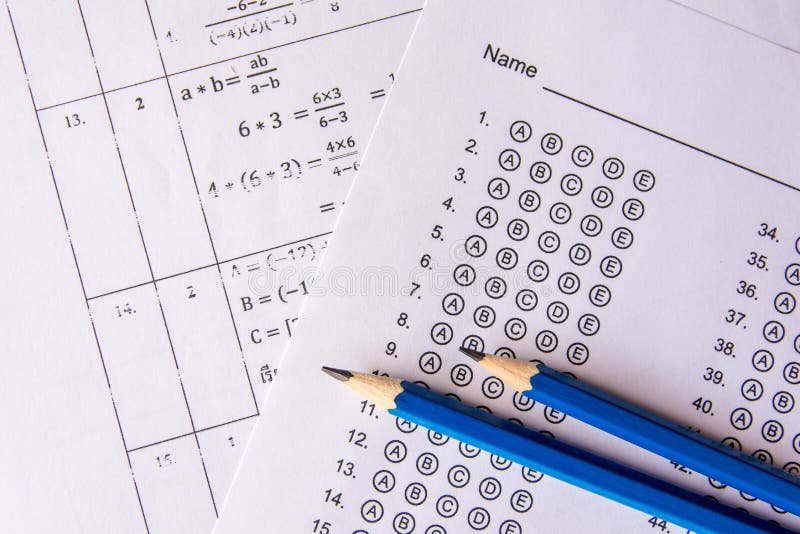 Pencil on Answer Sheets or Standardized Test Form with Answers B Stock ...