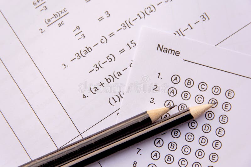 Pencil on Answer Sheets or Standardized Test Form with Answers Bubbled ...
