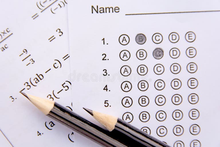 Pencil on Answer Sheets or Standardized Test Form with Answers Bubbled ...