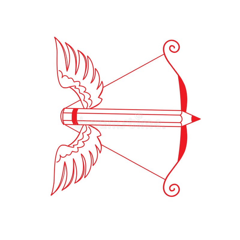 Pencil Arrow with Wings Loaded Bow Stock Illustration - Illustration of ...