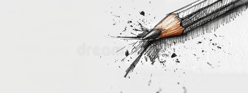 A Pencil Atop Paper with Ink Splatters, Tip Protruding from Edge Stock ...