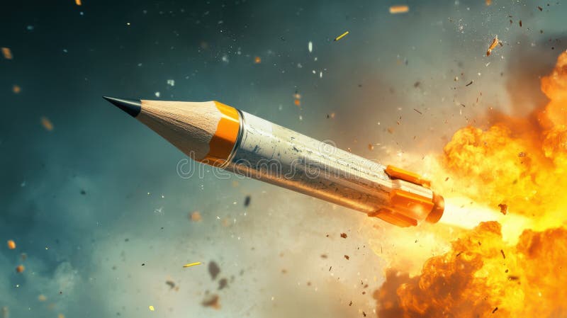 A Pencil is Being Fired by a Rocket Stock Illustration - Illustration ...
