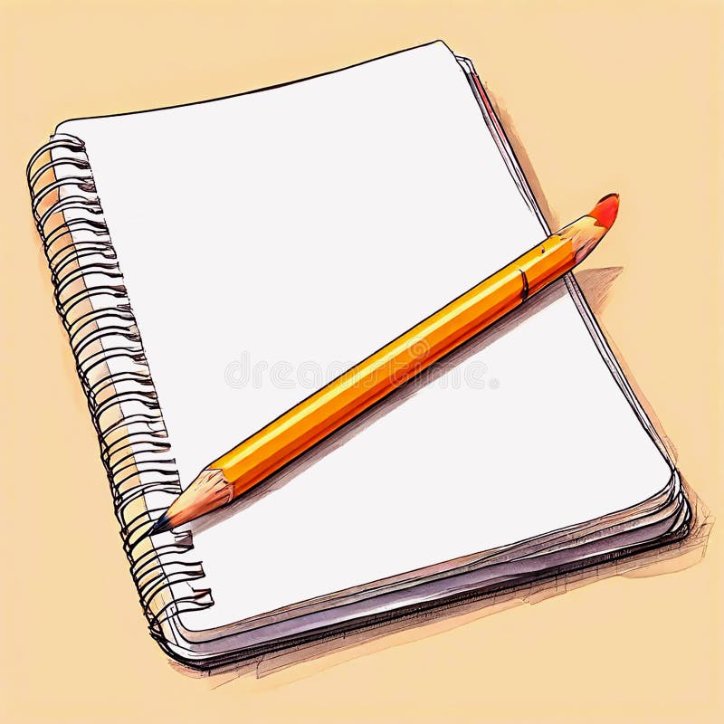 Vintage Notepad and Pencil with Solid Background Stock Illustration ...