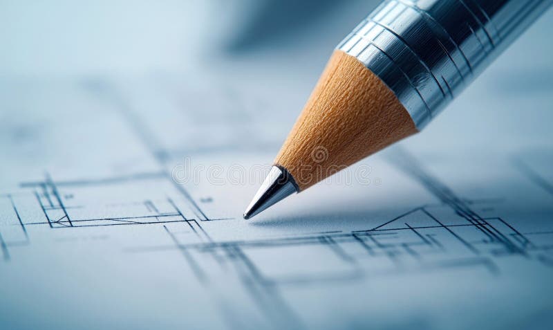 Pencil on Blueprint stock illustration. Illustration of planning ...