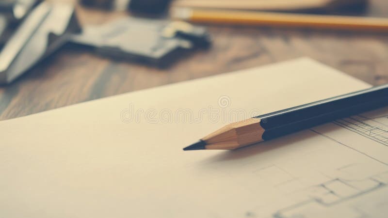 Pencil on Blueprint stock illustration. Illustration of planning ...