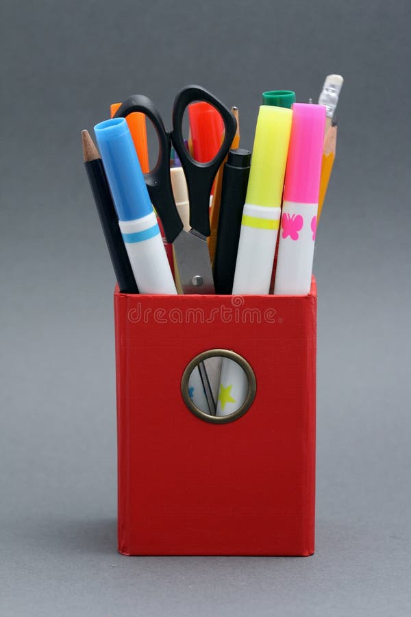 Pencil box full of pens stock image. Image of study, case - 15976049