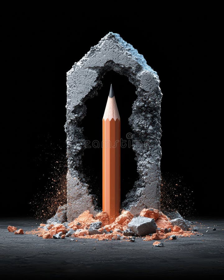 Pencil Breaking through Concrete, Symbolizing Creativity and Innovation ...