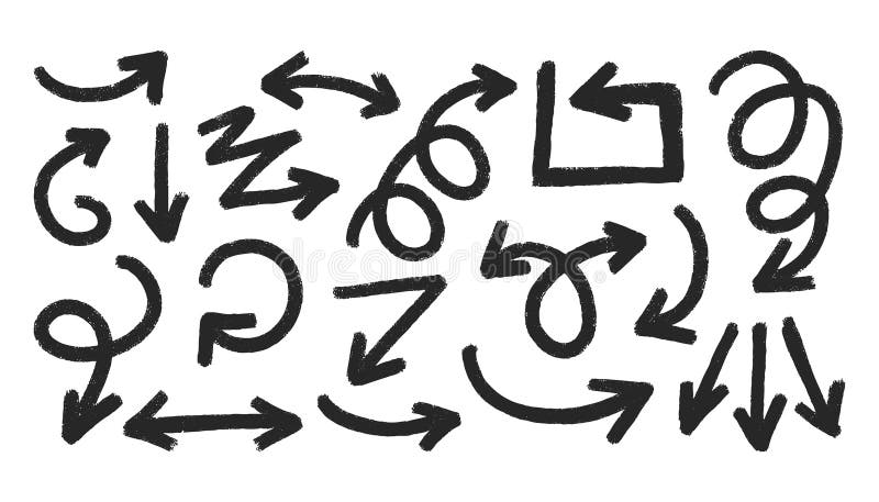 Pencil Brush Arrows. Doodle Sketchy Arrow Scribbles, Hand Drawn ...