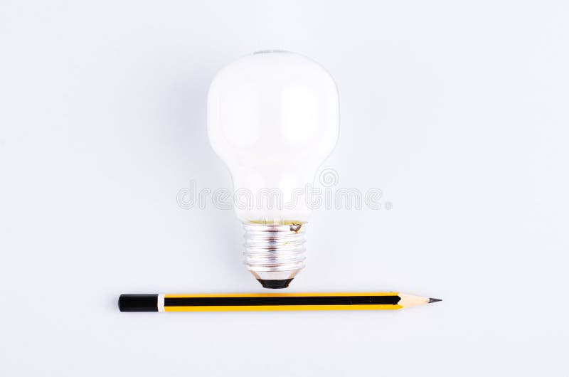 Pencil and Bulb Over White Background Stock Photo - Image of abstract ...