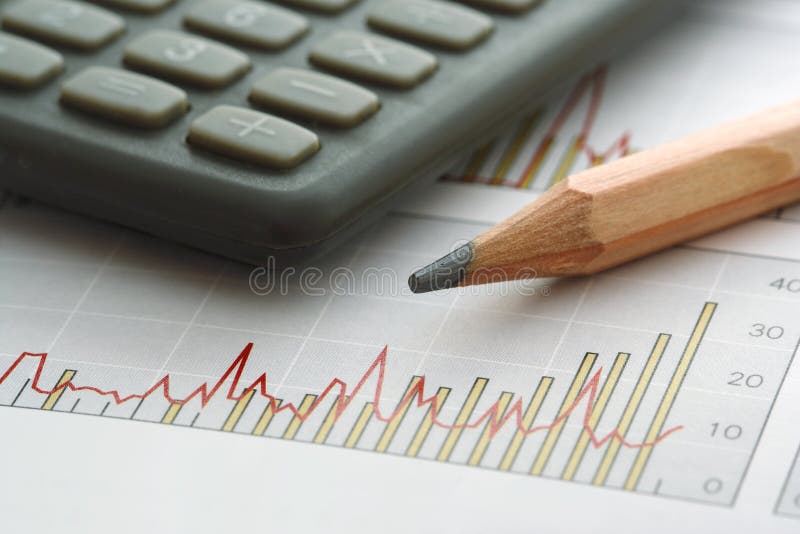 Pencil and Calculator on Chart Stock Image - Image of drawing, pencil ...