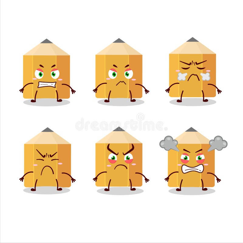 Pencil Cartoon Character with Various Angry Expressions Stock Vector ...