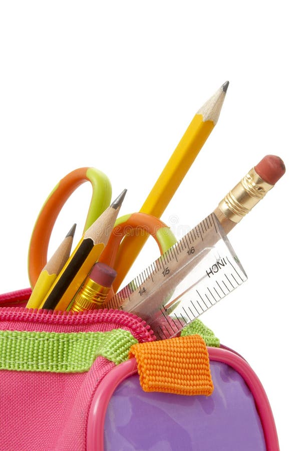 Pencil Case and Pencils are Lying on the Table in Bright Daylight ...