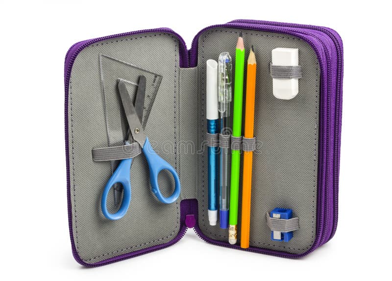 Open Pencil Box with Crayons Isolated Stock Photo - Image of isolated ...