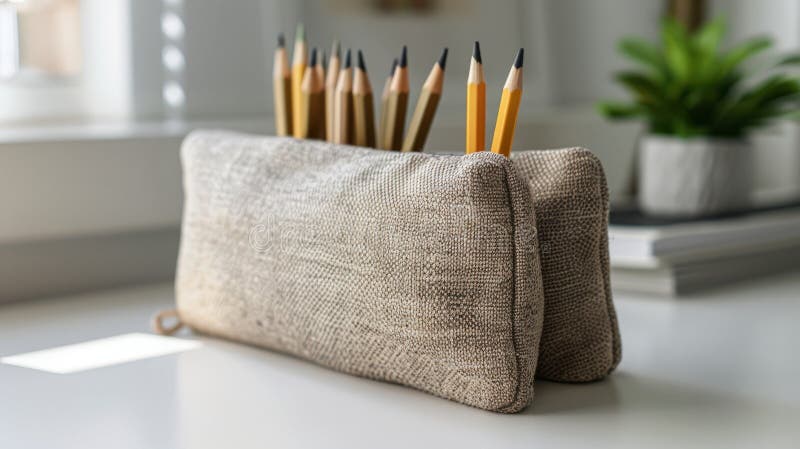 A Pencil Case Filled with Assorted Pencils on a Desk. Stock Photo ...