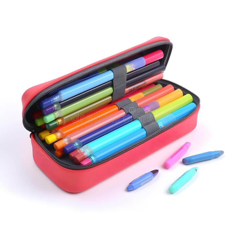 A Pencil Case Filled with Markers Pens and Highlighters Created with ... A Pencil Case Filled with Markers Pens and Highlighters Created with ...