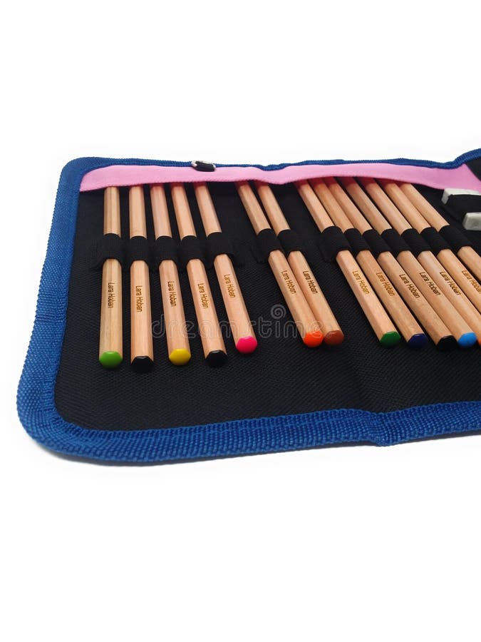 Pencil Case with the Name Laser Engraved on Wooden Pencils Stock Image ...