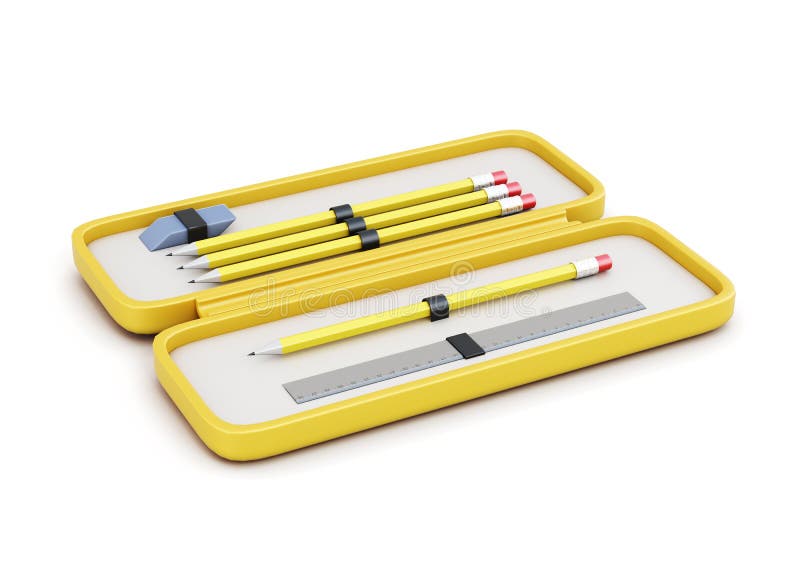 Pencil Case with Pencils, Eraser Stock Illustration - Illustration of ...