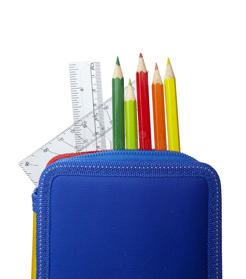 Pencil Case and Pencils are Lying on the Table in Bright Daylight ...