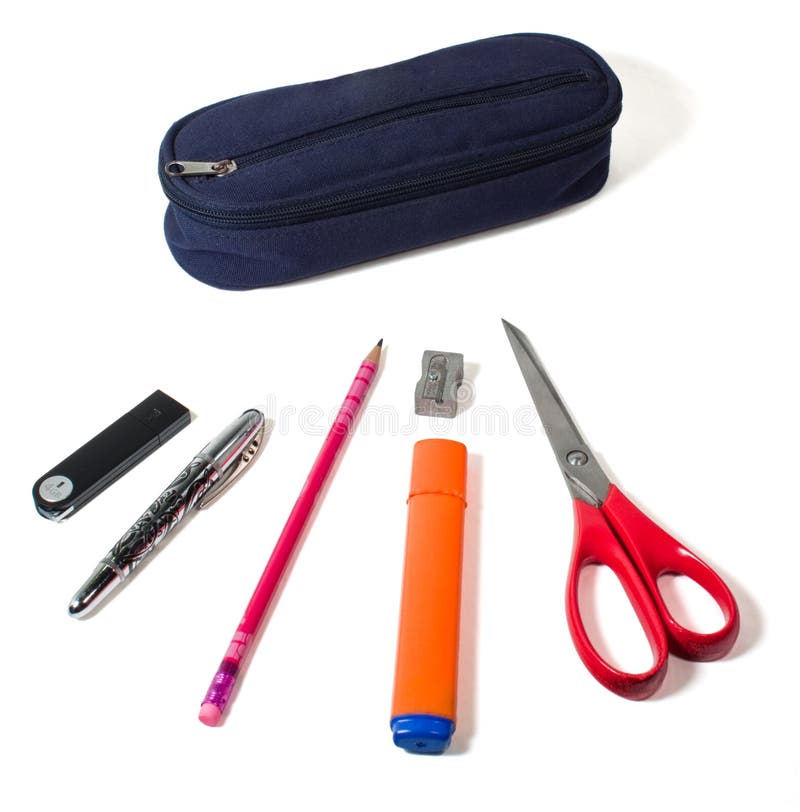 Pencil Case and Pencils are Lying on the Table in Bright Daylight ...