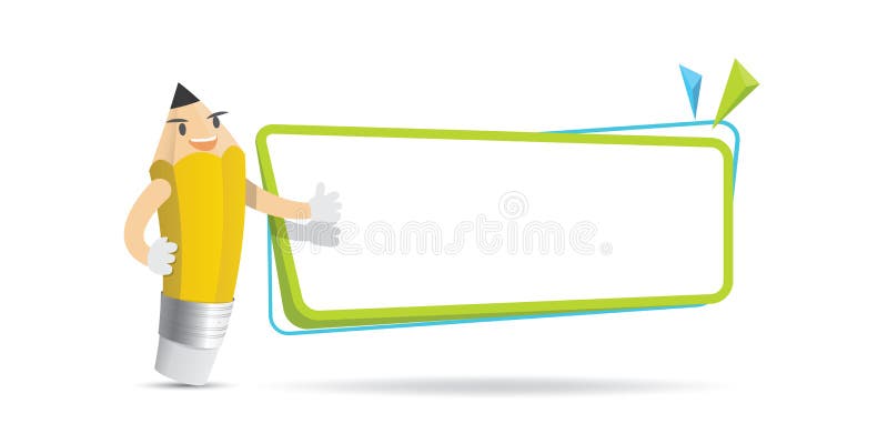 Pencil Character Cartoon Design and Text Box Frame for Message Stock ...