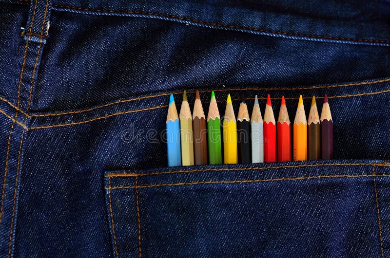 Pencil Color in Jean Pocket Stock Image - Image of artist, rainbow ...