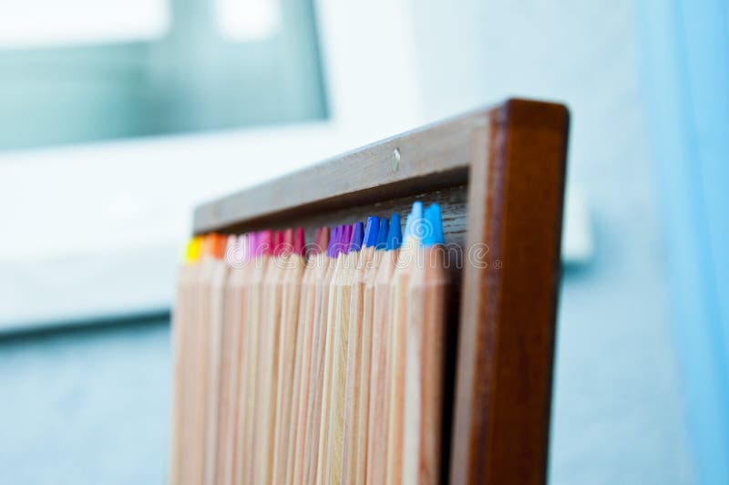Pencil Color Variety. Selective Focus with Variety of Color Stock Photo ...