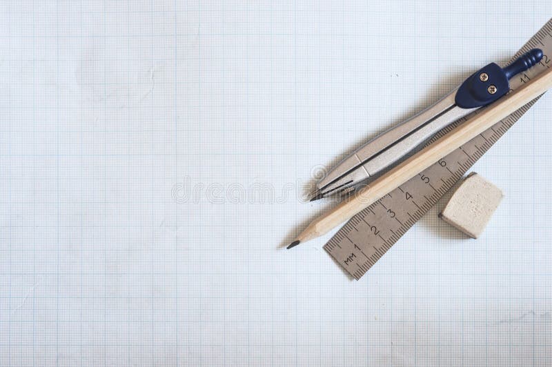 Geometry Set with Compass,pencil,ruler on Graph Paper Stock Image ...