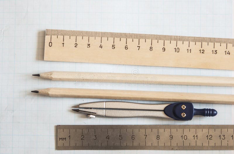 Geometry Set with Compass,pencil,ruler on Graph Paper Stock Photo ...