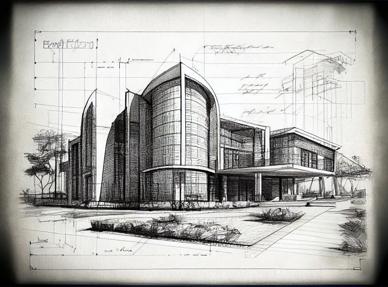 Pencil Concept Sketch Drawing of Modern Building Made with Generative ... Pencil Concept Sketch Drawing of Modern Building Made with Generative ...
