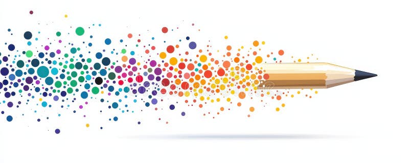 Pencil Creating Colorful Abstract Art with Vibrant Dots Connected by ...