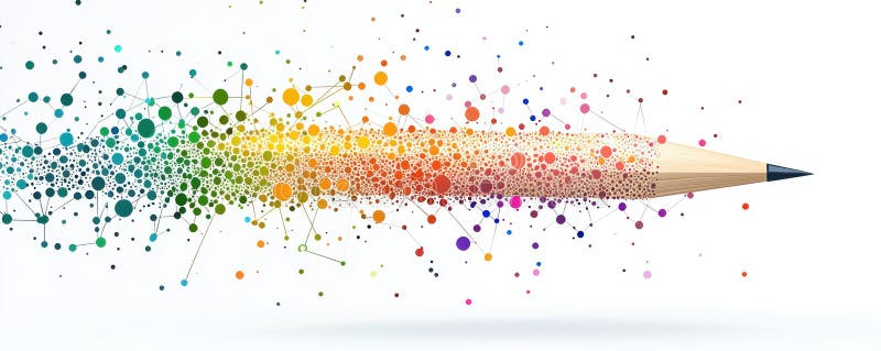 Pencil Creating Colorful Abstract Art with Vibrant Dots Connected by ...