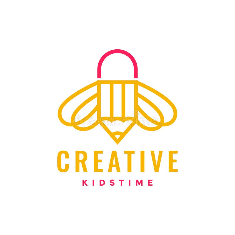 Pencil Creative Kids Ideas Insect Bee Wings Geometric Modern Logo ...