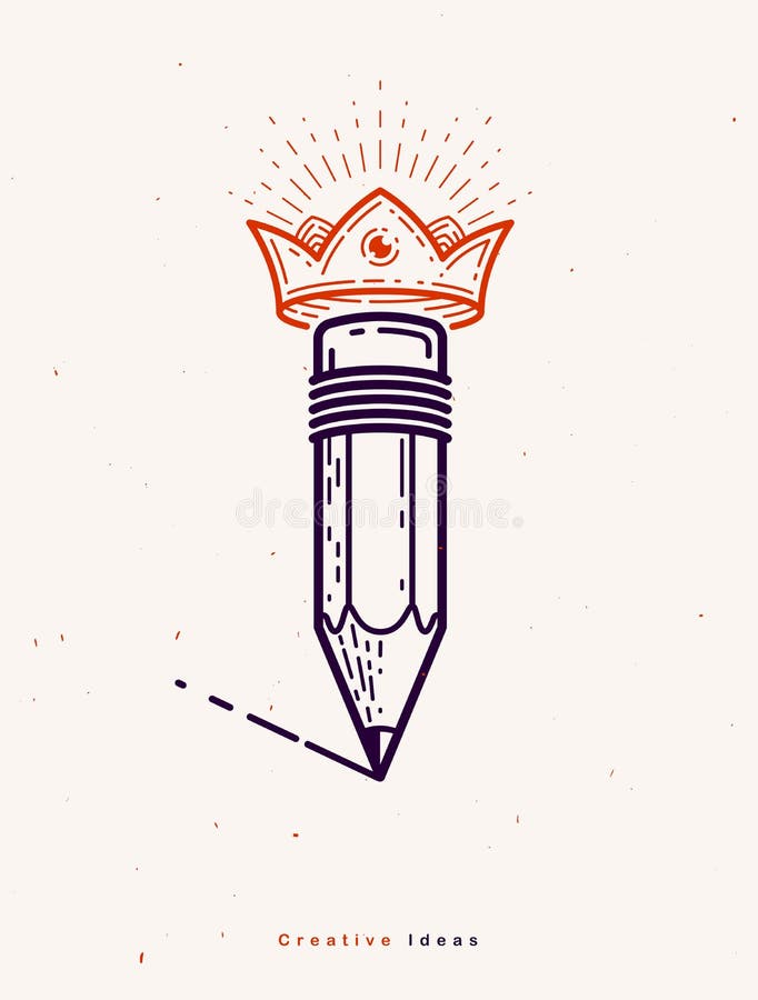 Pencil with Crown, Vector Simple Trendy Logo or Icon for Designer or ...